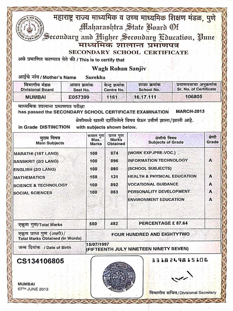 SSC Marksheet | PDF