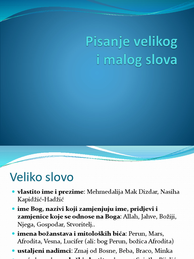 Pisanje Velikog I Malog Slova I Razred | PDF