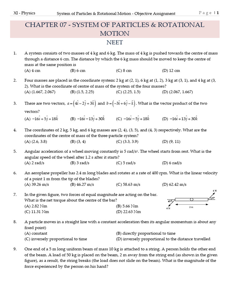 Assignment - Objective - System of Particles & Rotational Motion | PDF | Rotation Around A Fixed ...