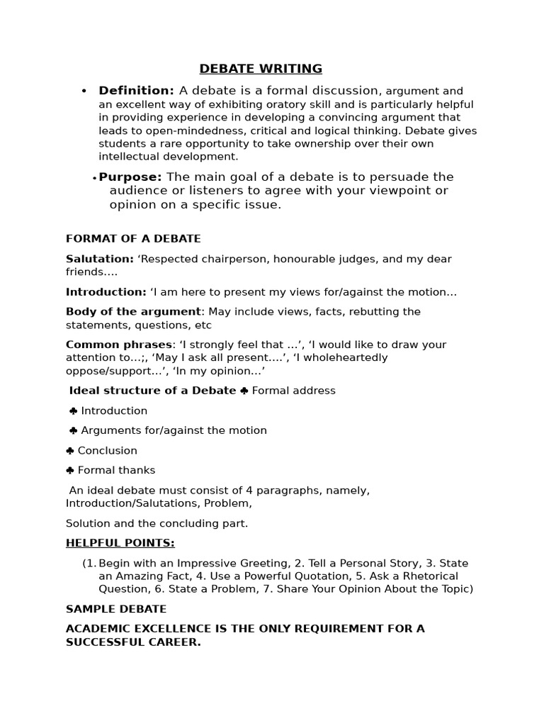 Debate Writing Class 11 | PDF | Argument | Rhetoric