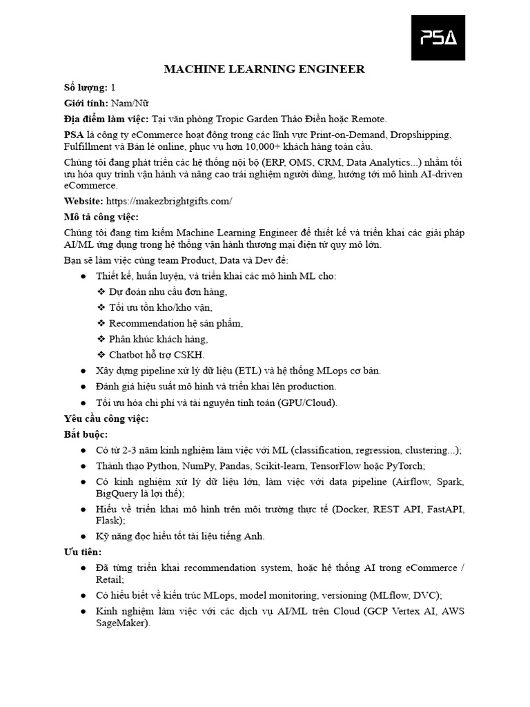 JD ML Engineer | PDF