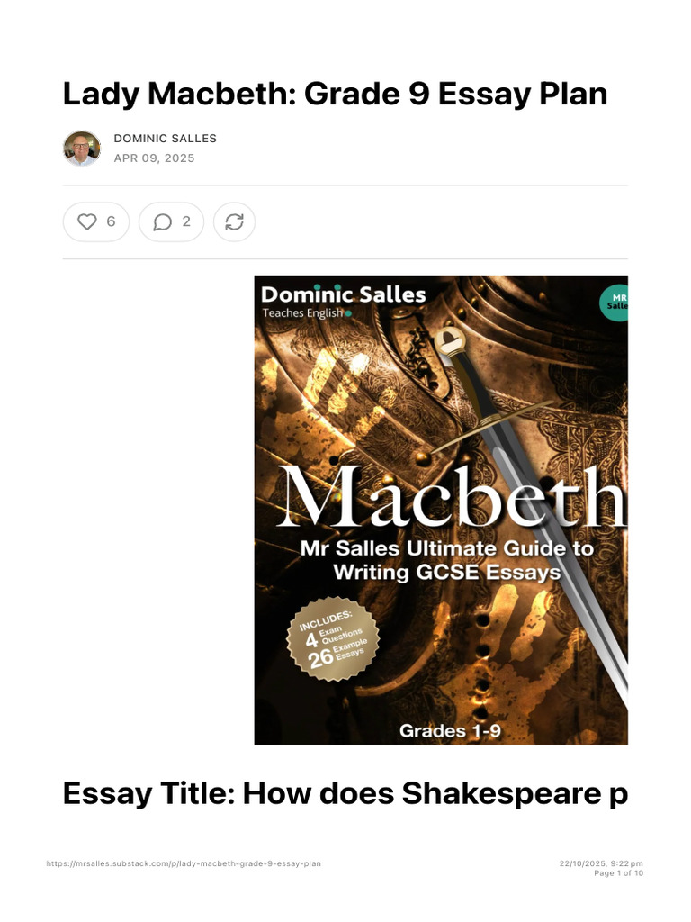 Lady Macbeth Essay Plan for GCSE | PDF | William Shakespeare | Essays