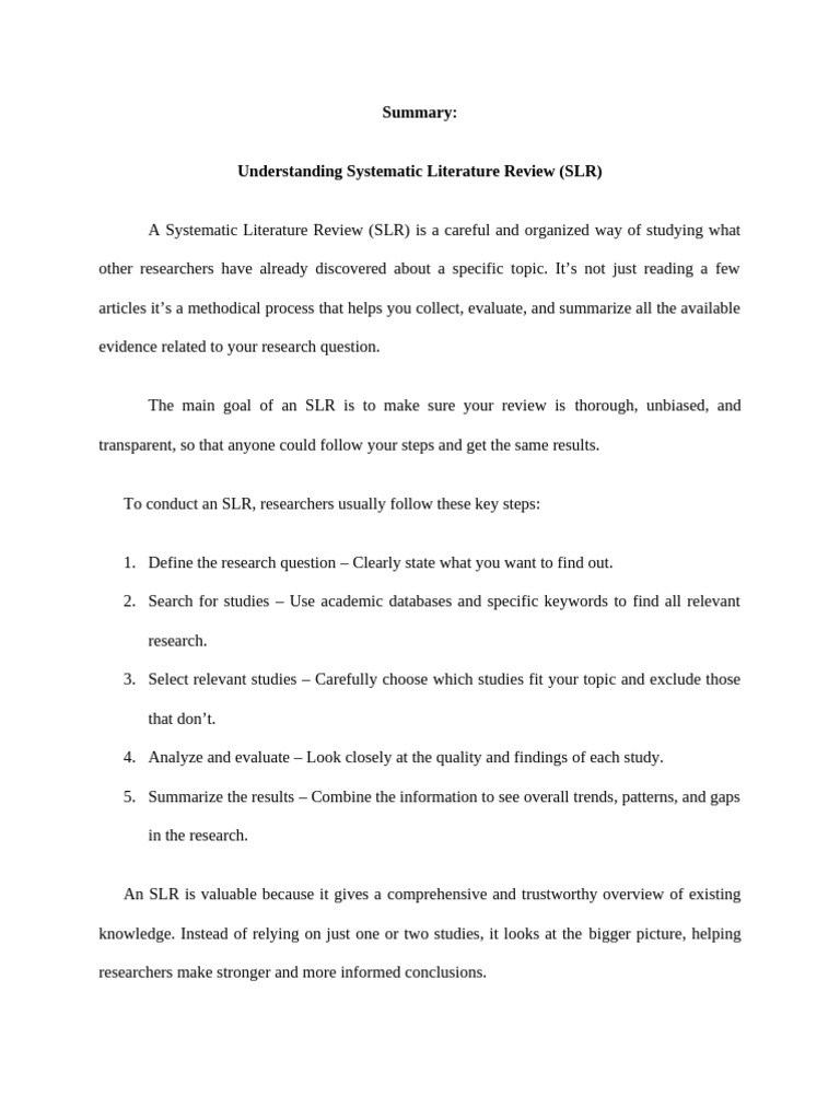 Summary Understanding Systematic Literature Review (SLR) Week 10 | PDF