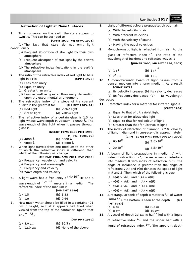 Refraction of Light at Plane Surfaces 2025 | PDF | Light | Refractive Index