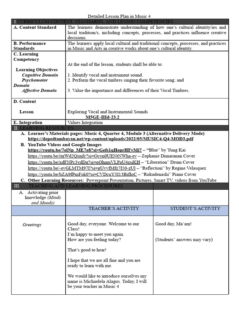 Matatag DLP Music 4 | PDF | Human Voice | Bass Guitar
