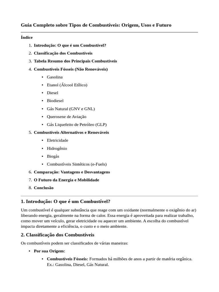 Tipos de Combustíveis: Usos e Futuro | PDF | Combustíveis | Energia ...