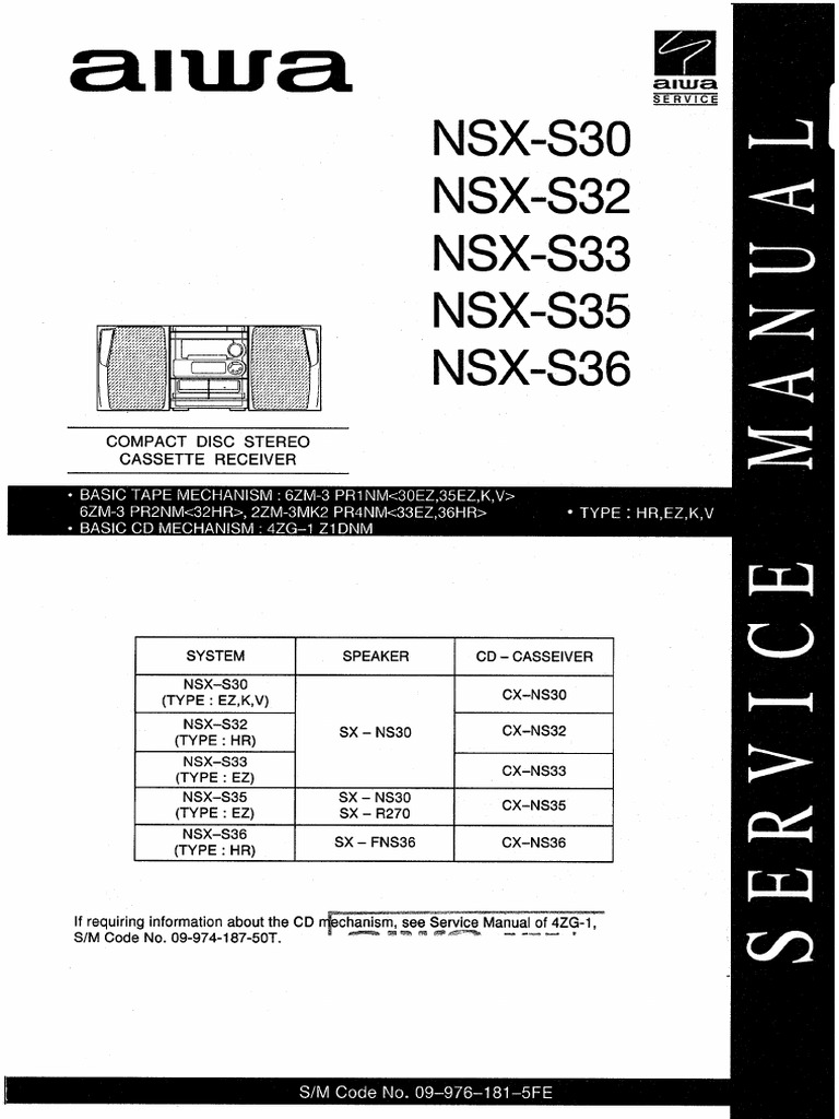 Aiwa Nsx-s30 s32 s33 s35 s36 Compact Disc Stereo Cassette Receiver | PDF