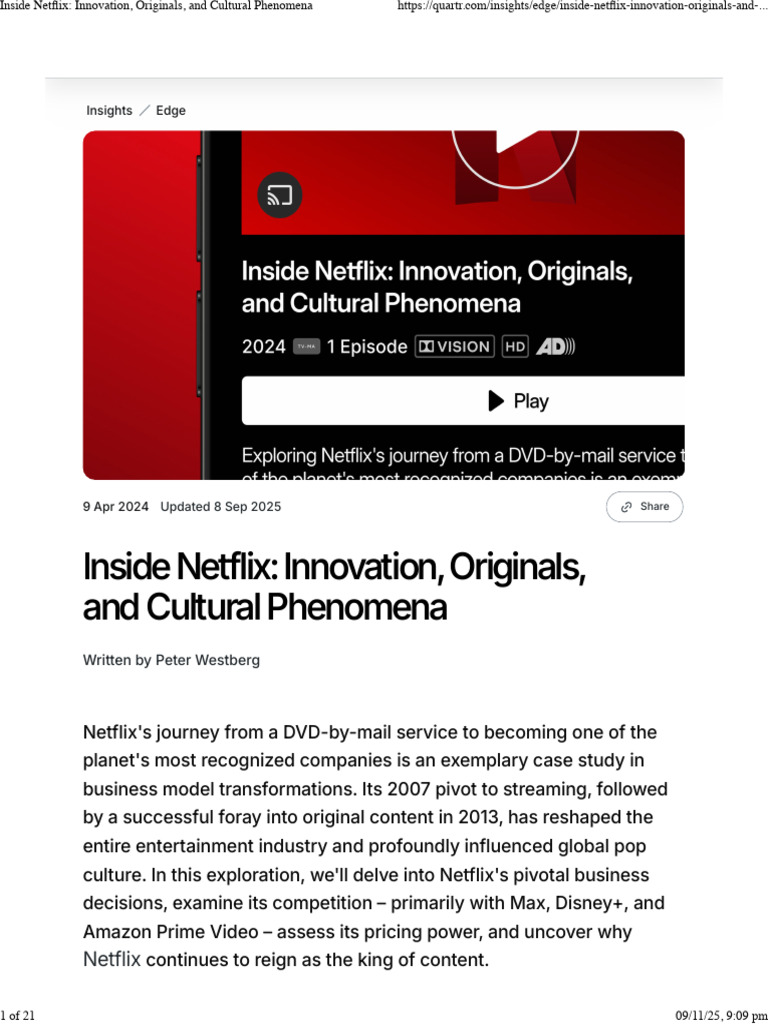 Inside Netflix - Innovation, Originals, and Cultural Phenomena | PDF ...