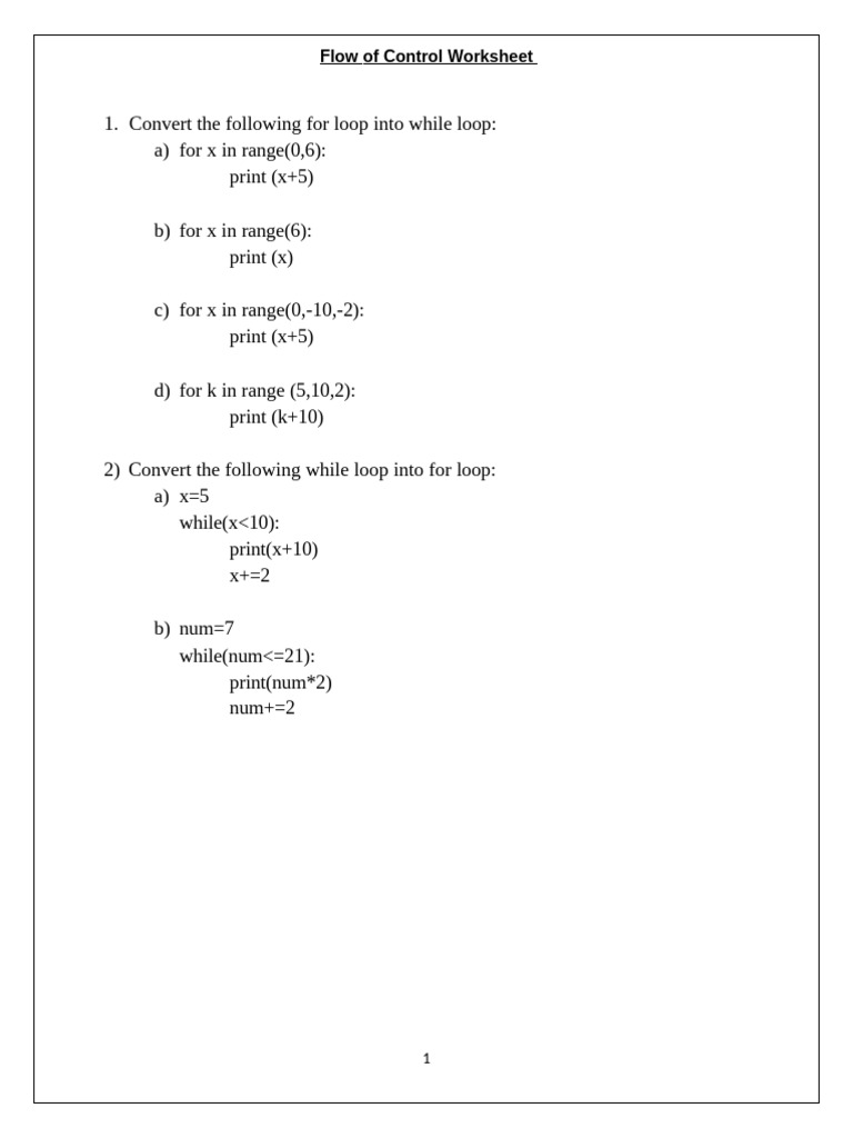 Flow of Control Worksheet1 | PDF