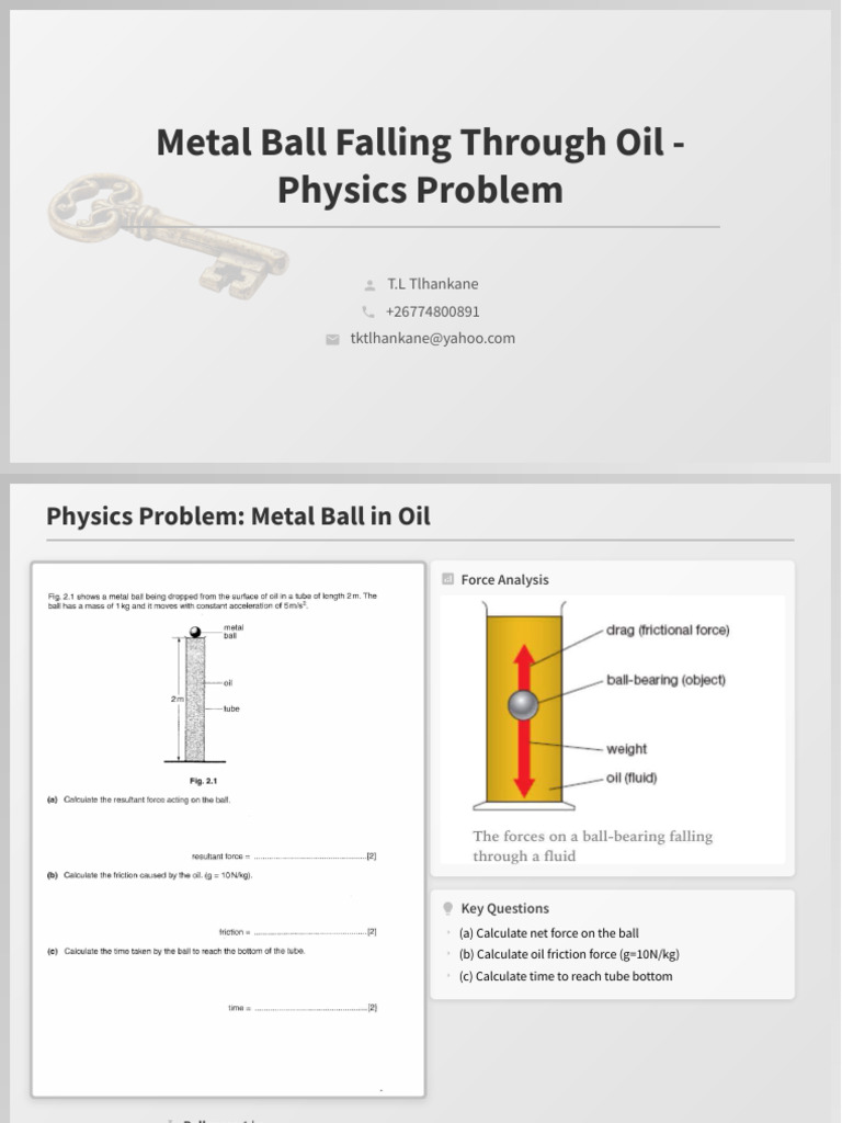 Metal Ball Falling Through Oil - Physics Problem | PDF