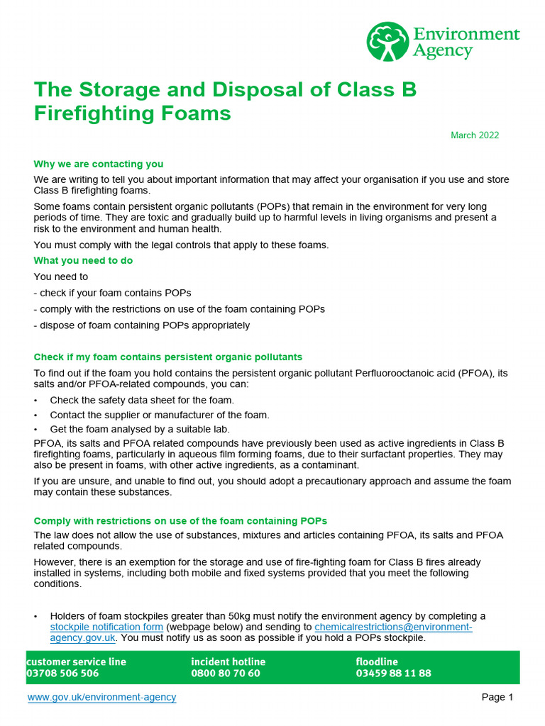 Class B Firefighting Foam Guidelines | PDF | Waste | Environmental Issues