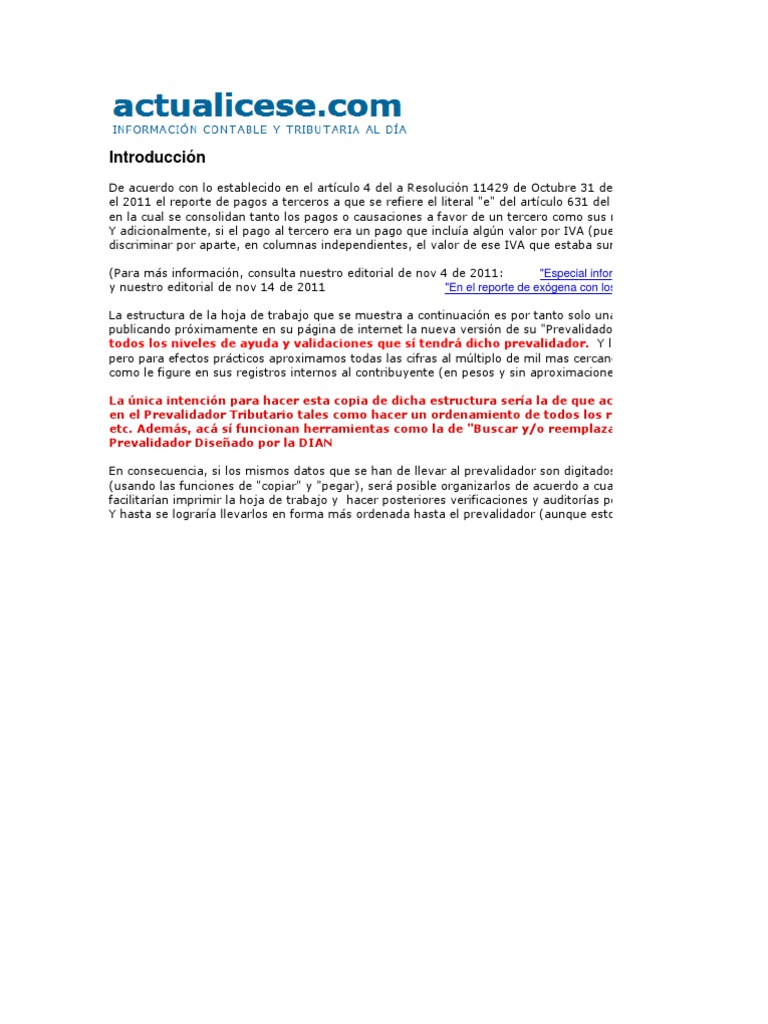 Formato 1001 para Reportes de Exogena 2011 | PDF | Información | Impuestos