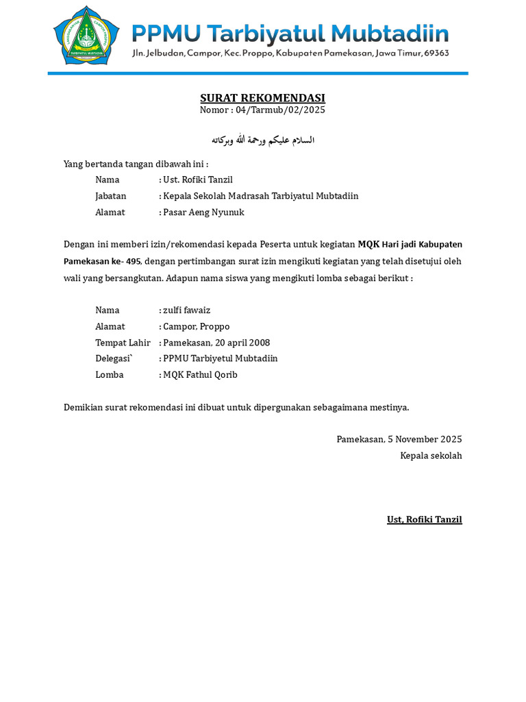 Surat Rekom Lomba | PDF