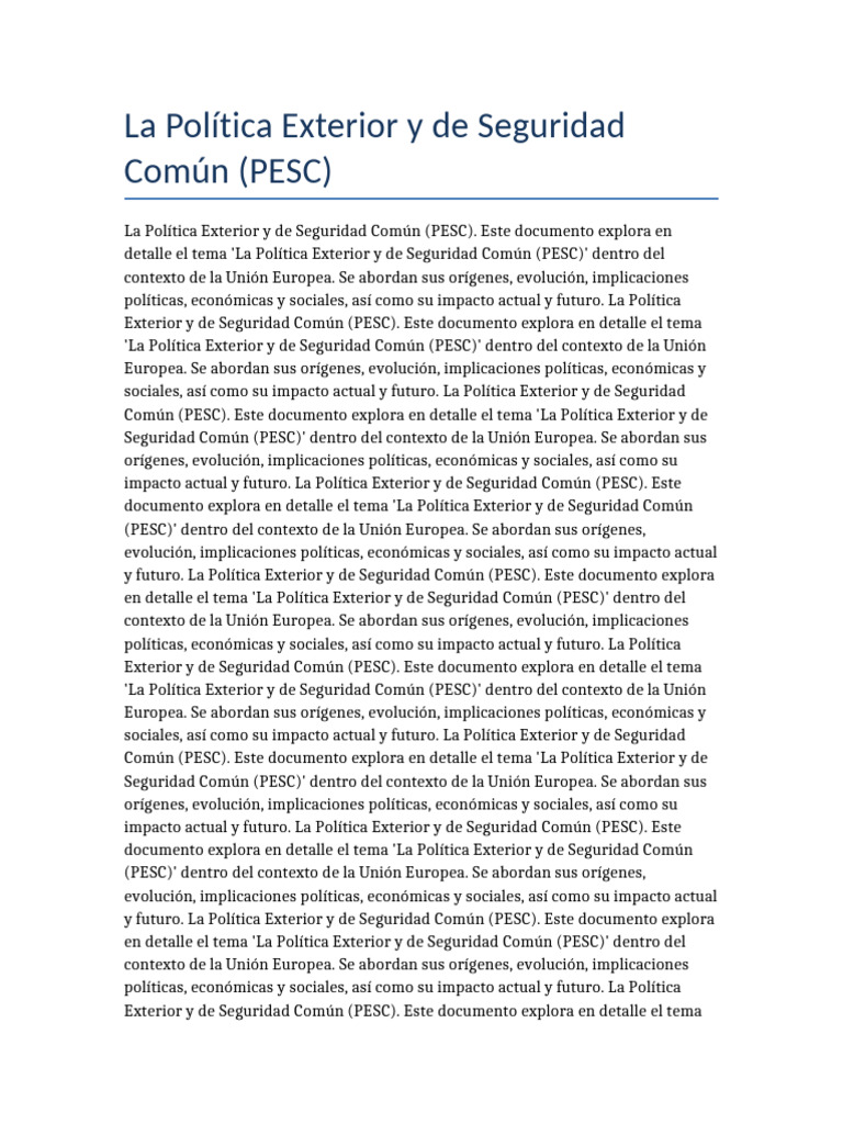 20 La Política Exterior y de Seguridad Común (PESC) | PDF | La política ...