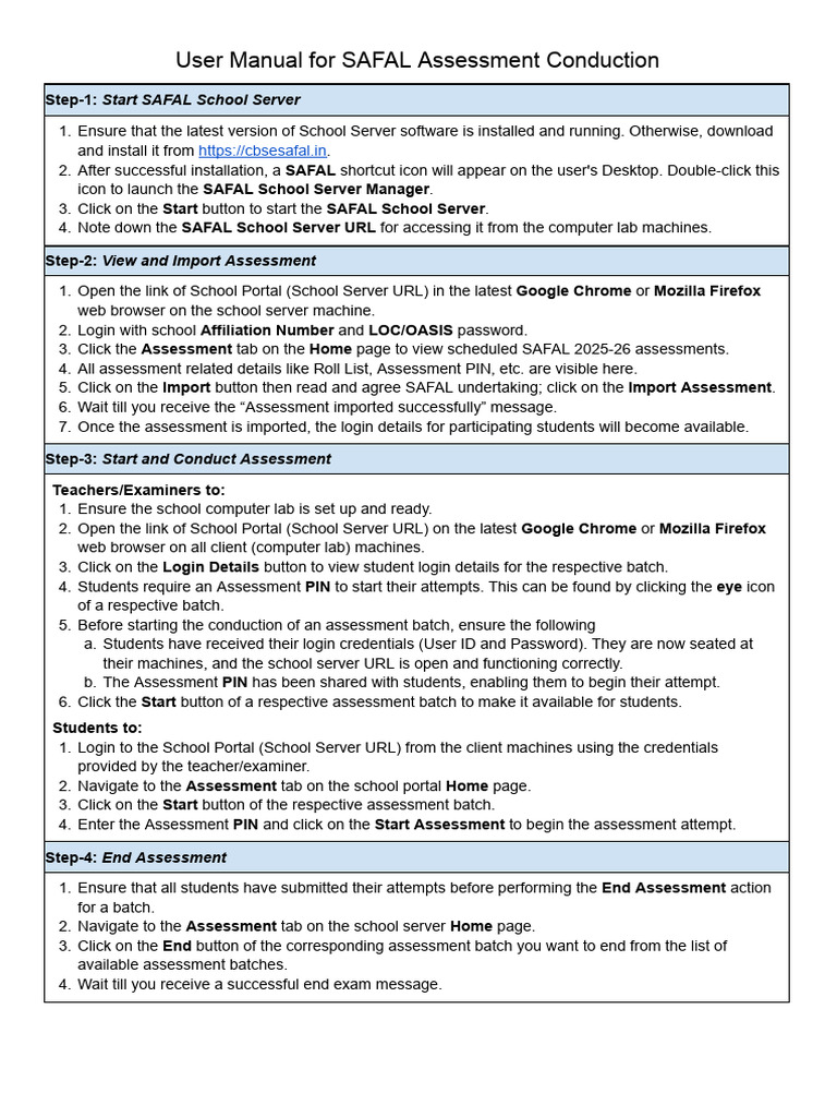 SAFAL 2025-26 Assessment Conduction Manual | PDF | Software | Computing