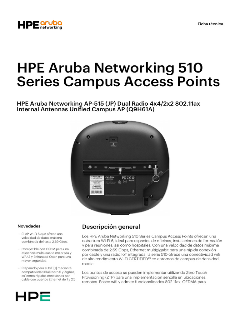 Ficha técnica del Aruba AP-515 | PDF | Internet de las Cosas | Wifi
