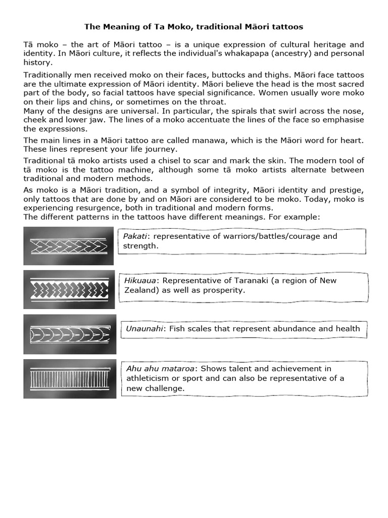 Meaning of Ta Moko Tattoos | PDF