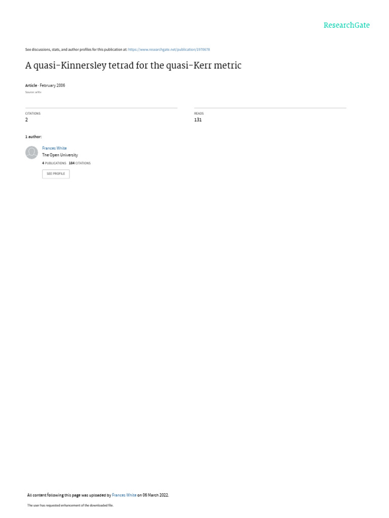 A Quasi-Kinnersley Tetrad For The Quasi-Kerr Metri | PDF | General ...