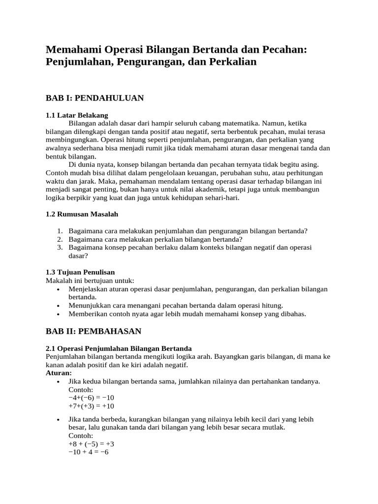 Operasi Bilangan Bertanda dan Pecahan | PDF