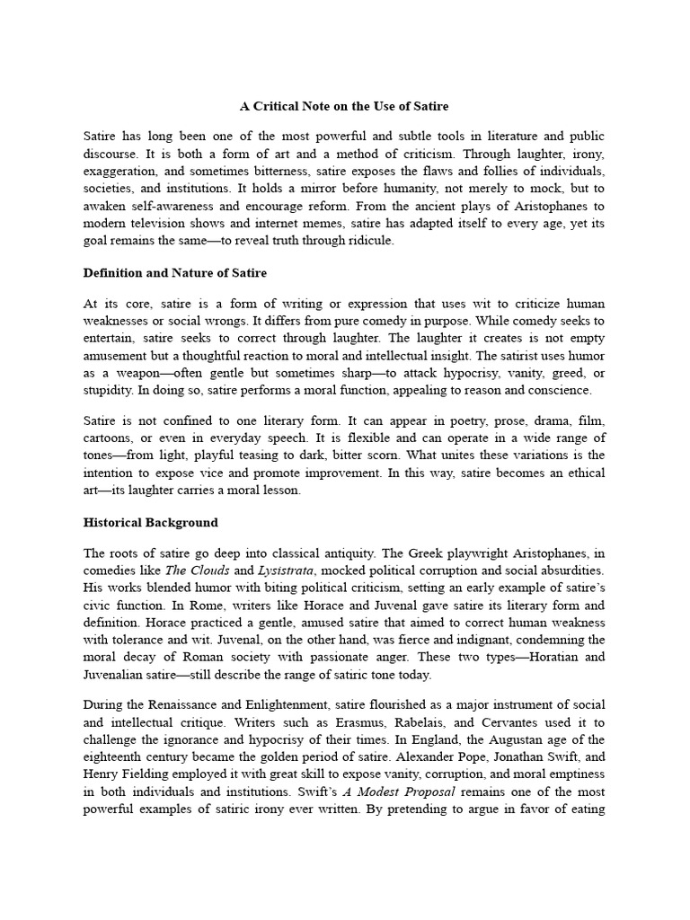 A Critical Note on the Use of Satire | PDF | Satire