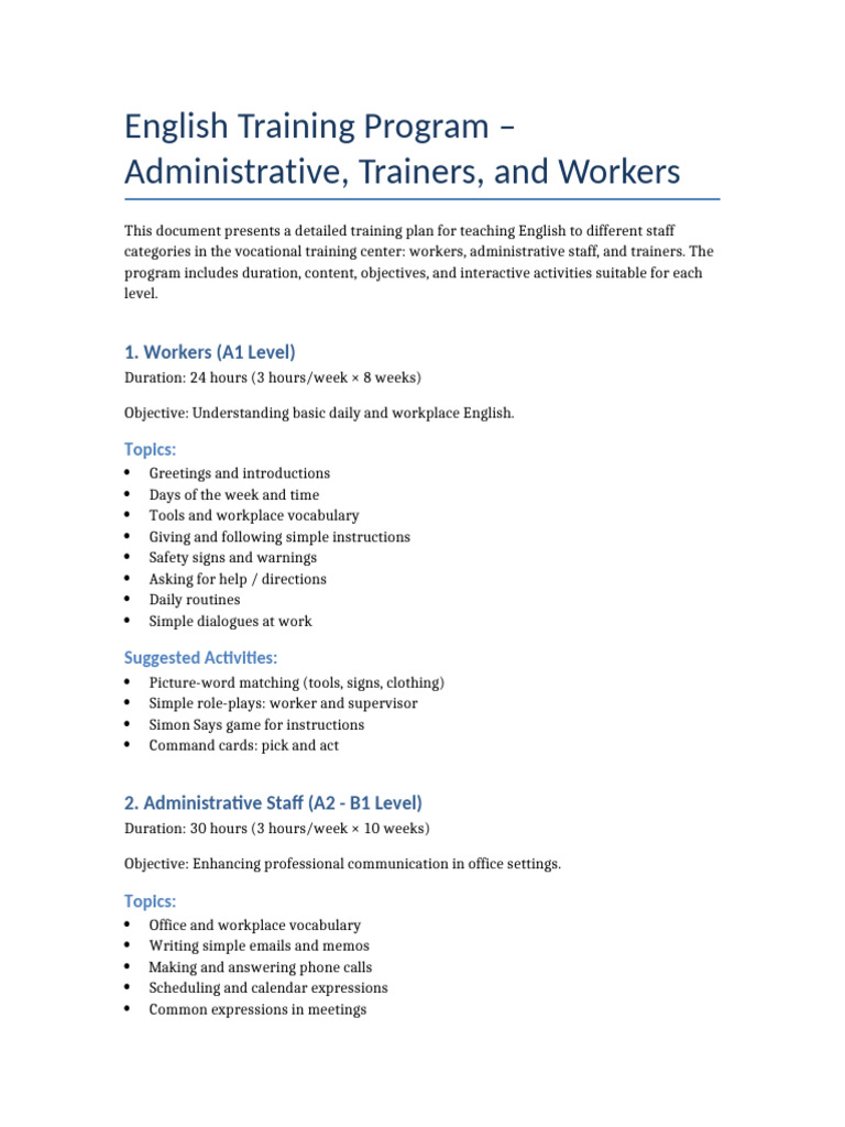 English Training Program for Staff | PDF | English Language | Human ...