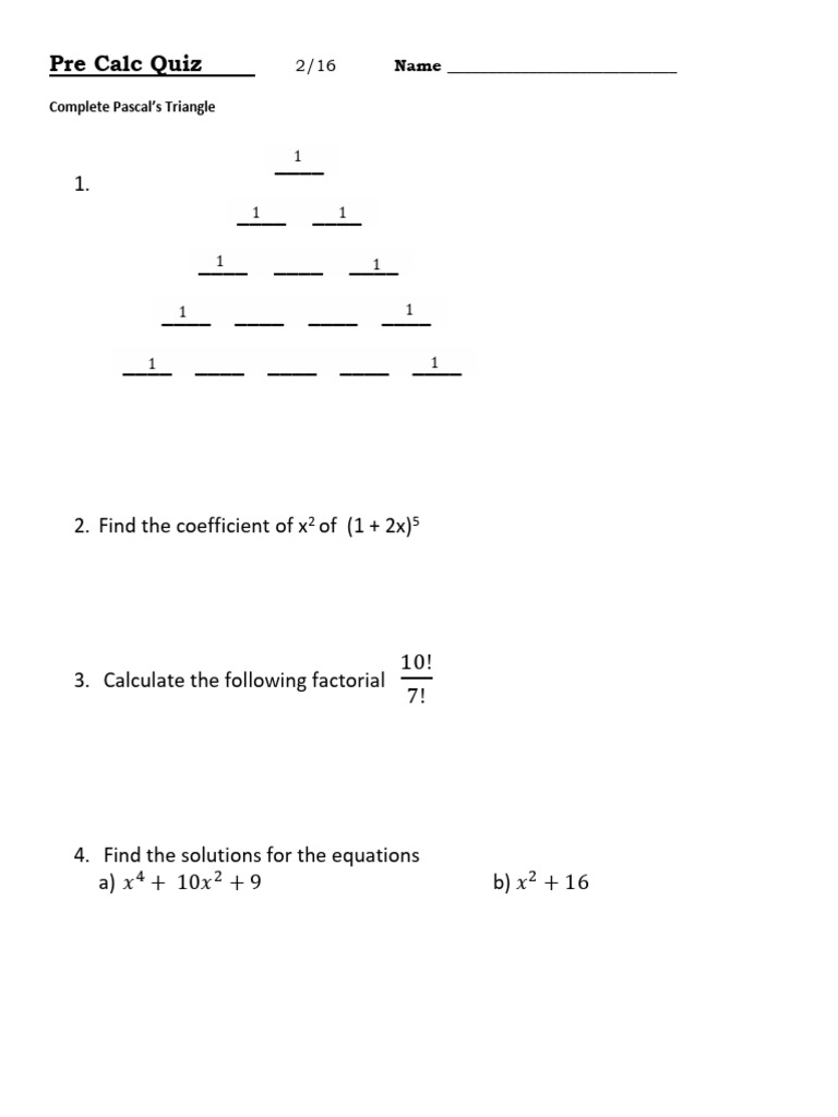 Pre Calculus Quiz 12th Feb 2023 | PDF