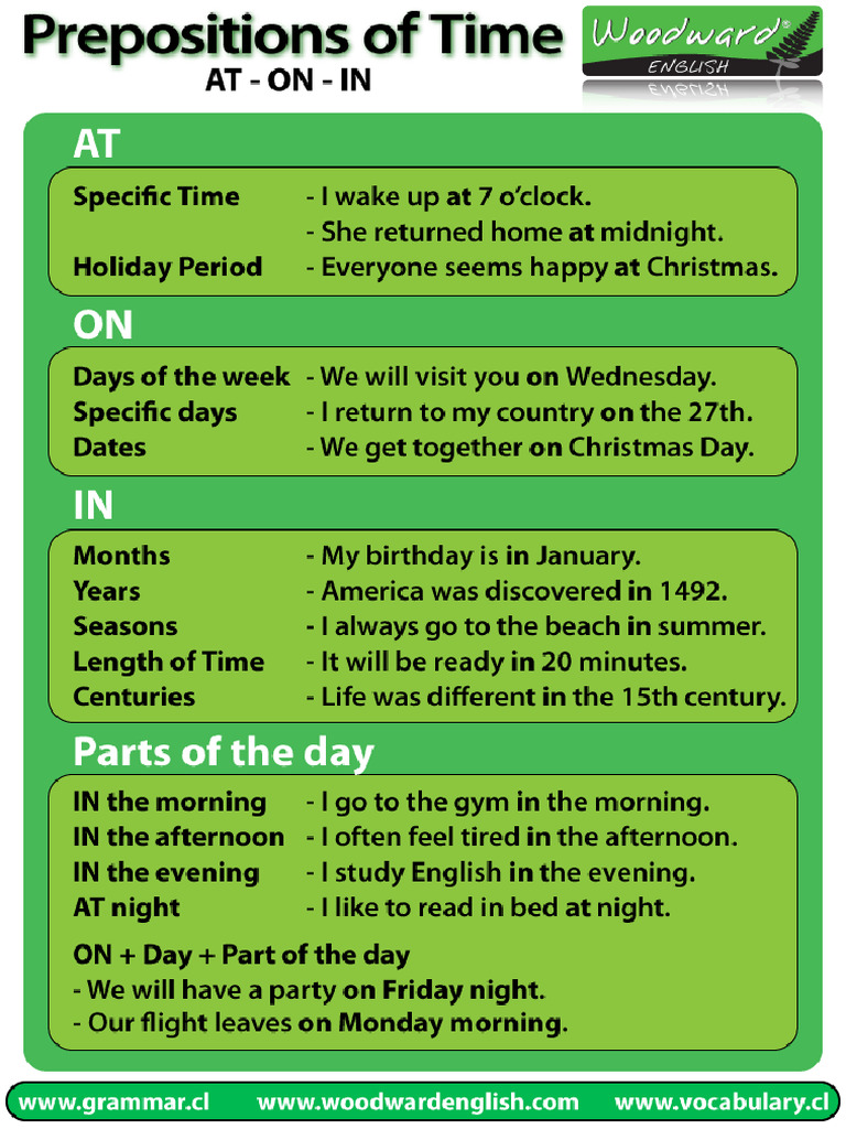 At - On - in - Prepositions of Time | PDF