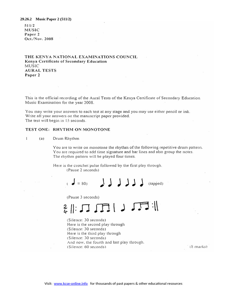 KCSE Music Paper 2 Past Exam Resources | PDF