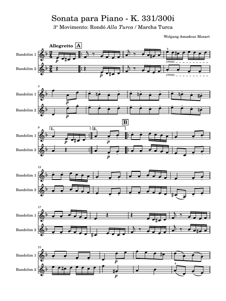 Marcha Turca (Mozart) - Dm | PDF | Musical Forms | Instrumental Solo Pieces