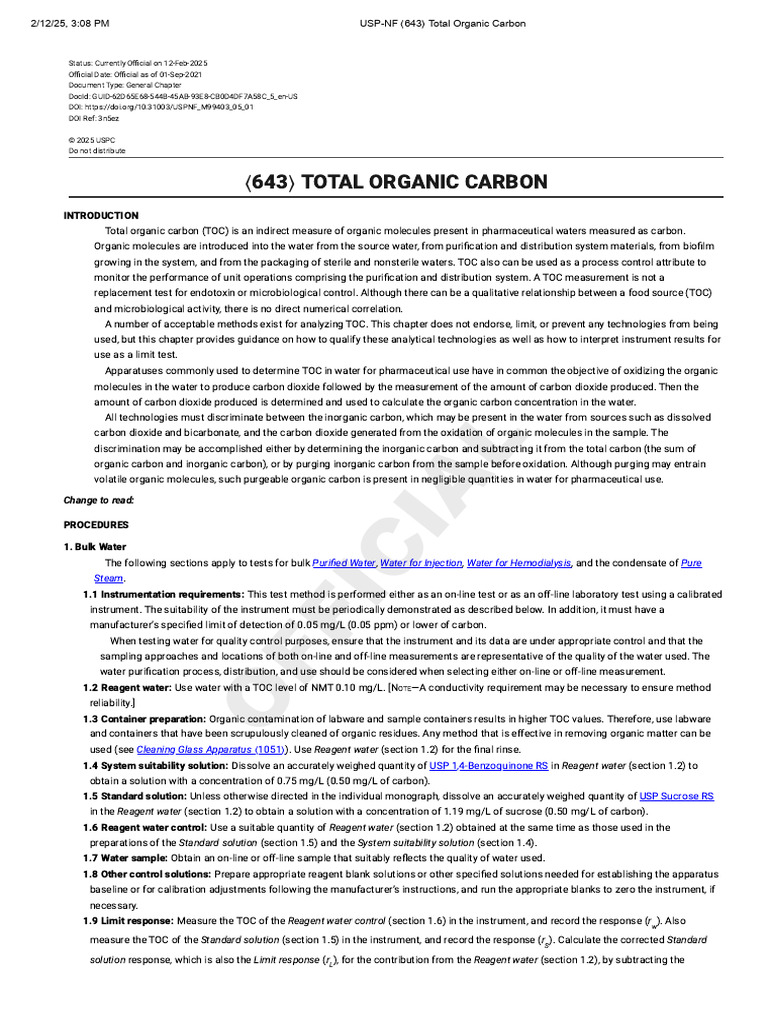 Total Organic Carbon Testing Guidelines | PDF | Total Organic Carbon ...