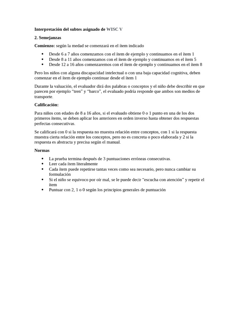 Interpretación Del Subtes Asignado de WISC V | PDF