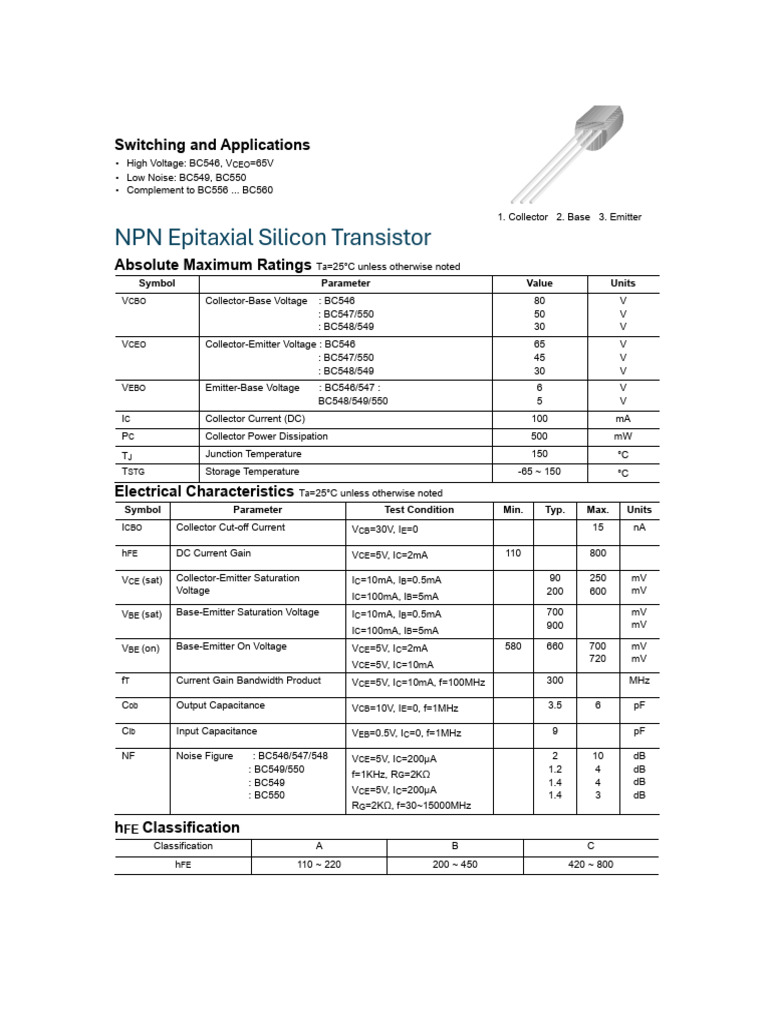 NPN Transistor Specifications and Ratings | PDF | Bipolar Junction ...
