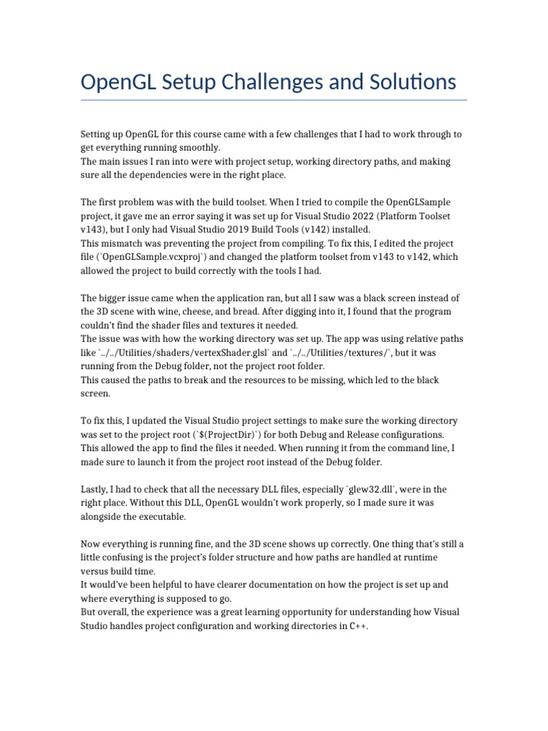 OpenGL Setup Challenges and Solutions IbrahimJaber (1) | PDF