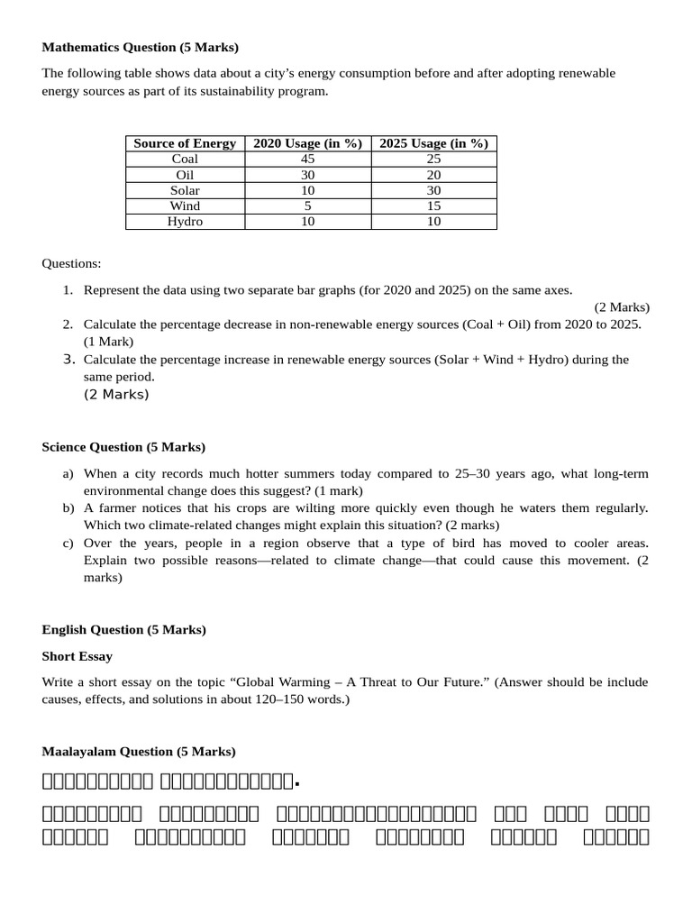 Question Class 7 | PDF
