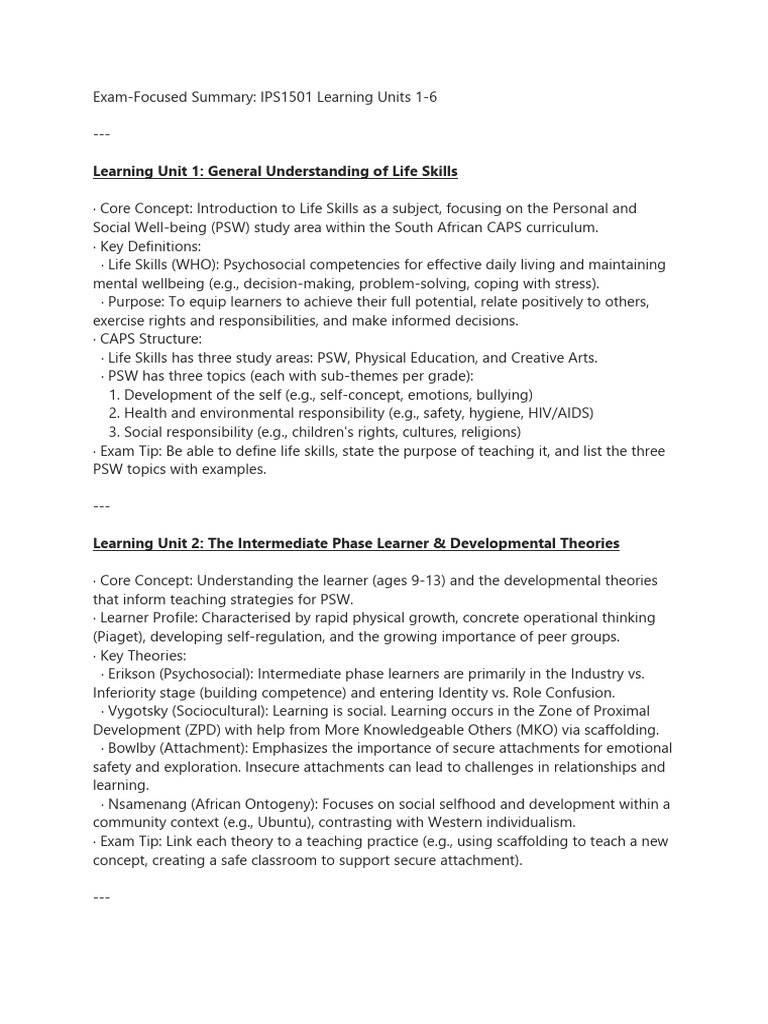 Exam-Focused Summary IPS1501 Learning Units 1 TO 6 | PDF | Educational ...