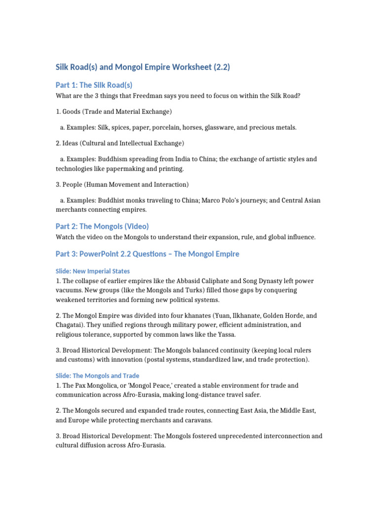 Silk Road and Mongol Empire Overview | PDF | Mongol Empire | Silk Road