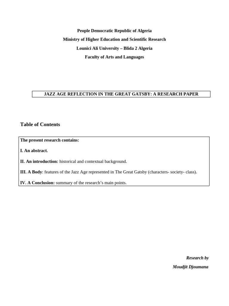 The Great Gatsby - Research Paper | PDF | The Great Gatsby | F. Scott ...