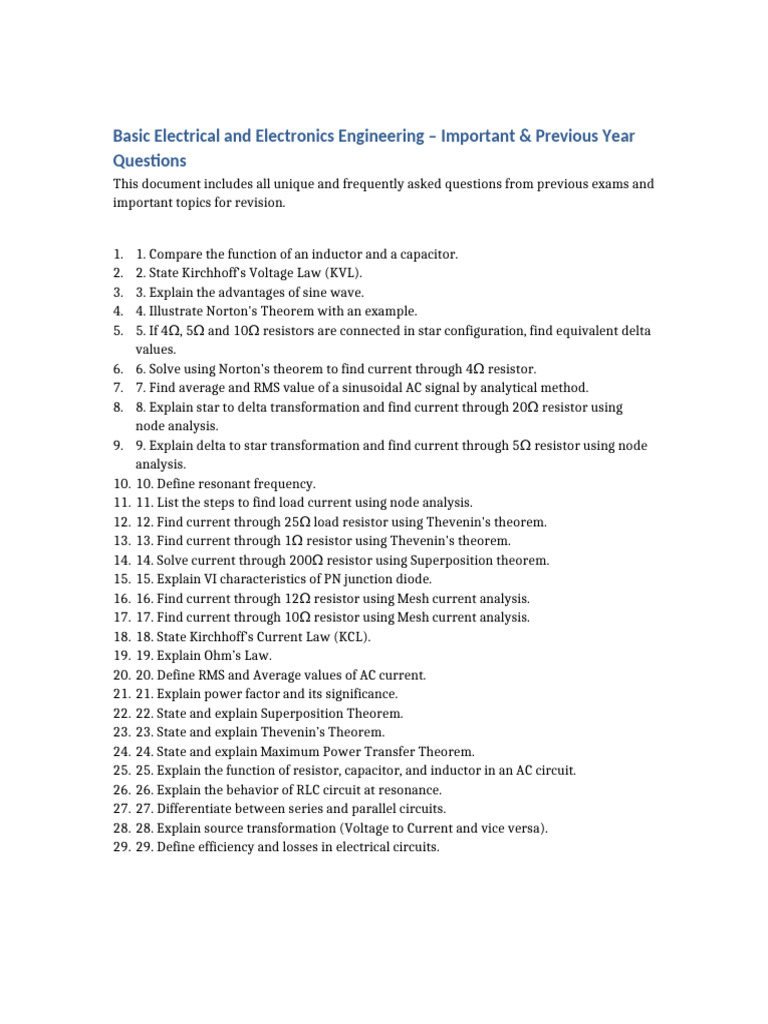 BEEE Important and Previous Questions | PDF