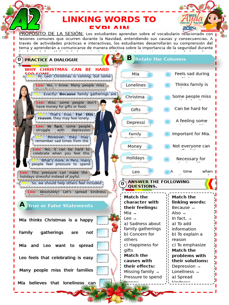 Ficha 07 - Sem 03 - Jec - A2 - Linking Words To Explain | PDF | Christmas | Loneliness