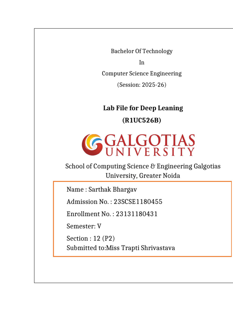 Deep Learning Lab Assignment Final | PDF | Mean Squared Error | Accuracy And Precision