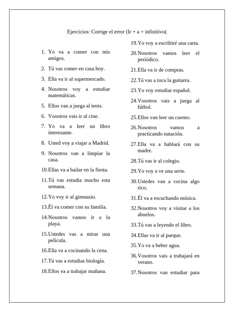Ejercicios Ir A Infinitivo | PDF