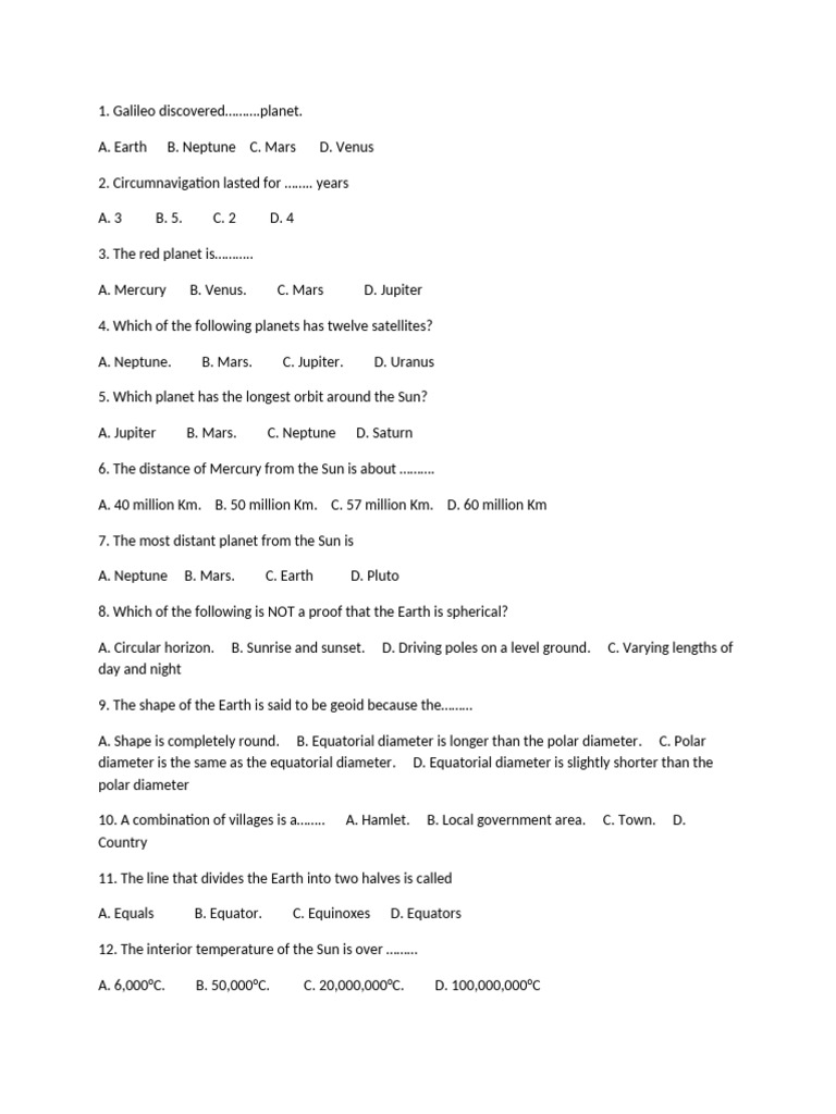 Geography SS1 1st Term | PDF | Planets | Equator