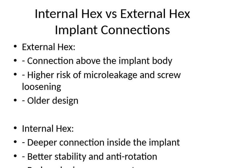 Internal Vs External Hex Implant | PDF