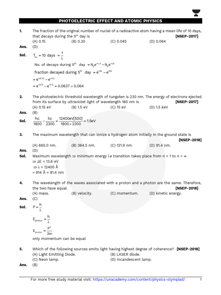 Photoelectric Effect Atomic Faculty Copy PYQ | PDF | Photoelectric Effect | Electron