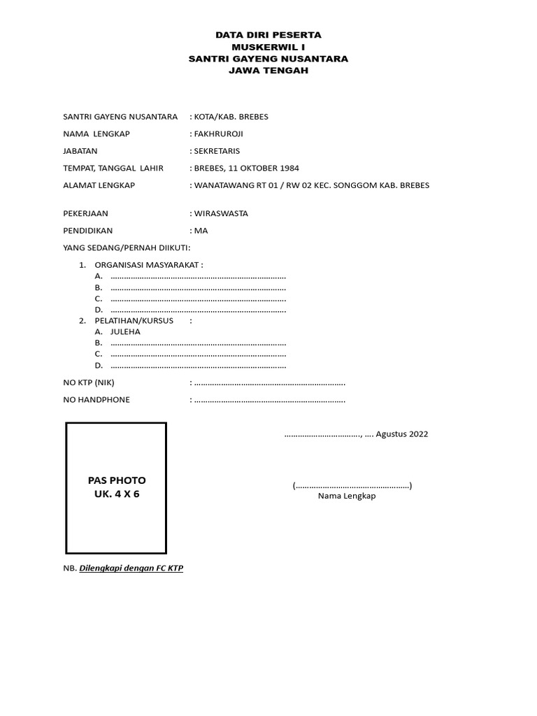 Form Data Diri Peserta | PDF
