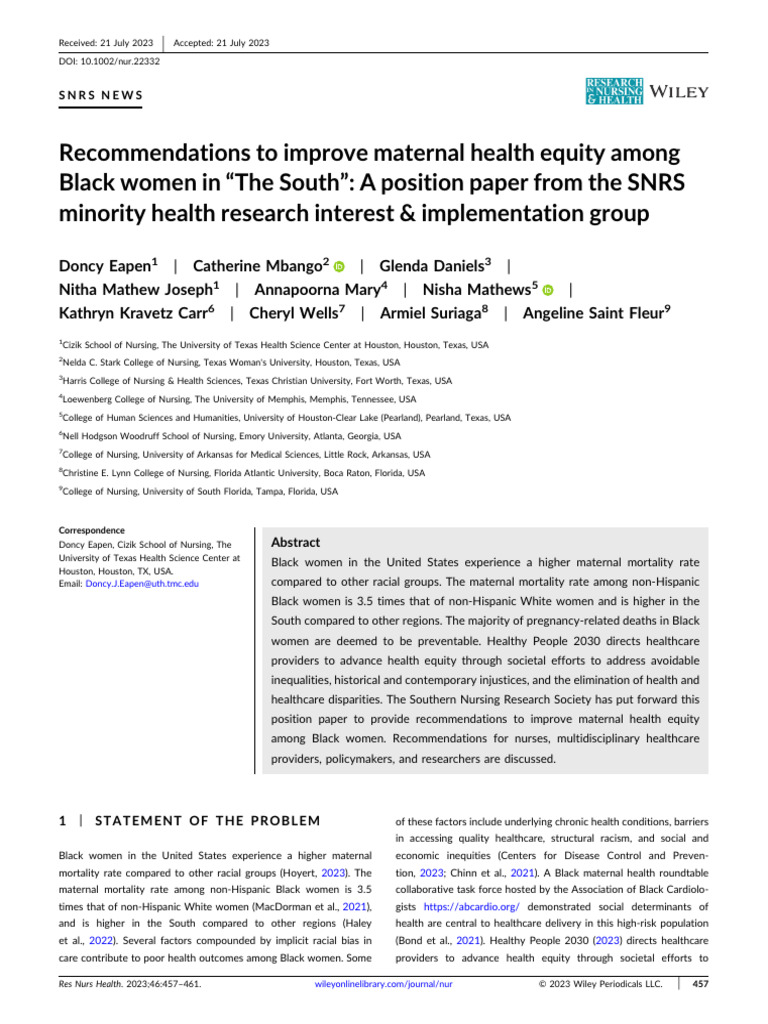 Recommendations To Improve Maternal Health Equity | PDF | Maternal ...
