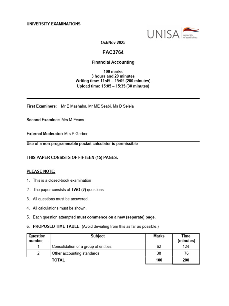 FAC3764 Financial Accounting Exam Guidelines | PDF | Deferred Tax ...