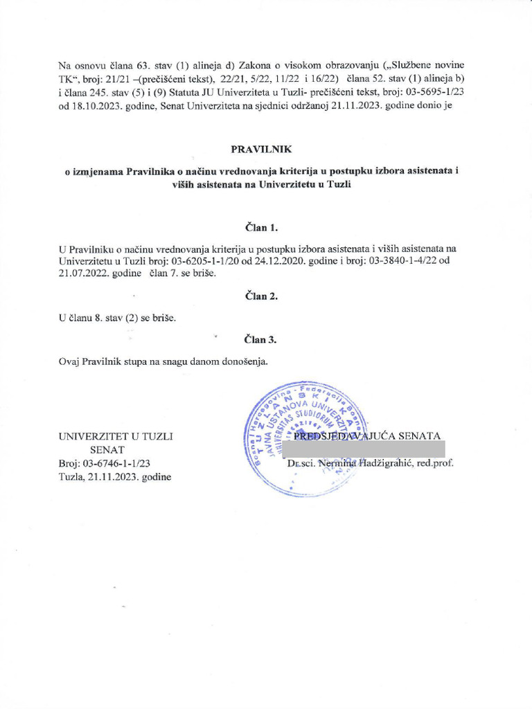 PRAVILNIK o Izmjenama Pravilnika o Nacinu Vrednovanja Kriterija U ...