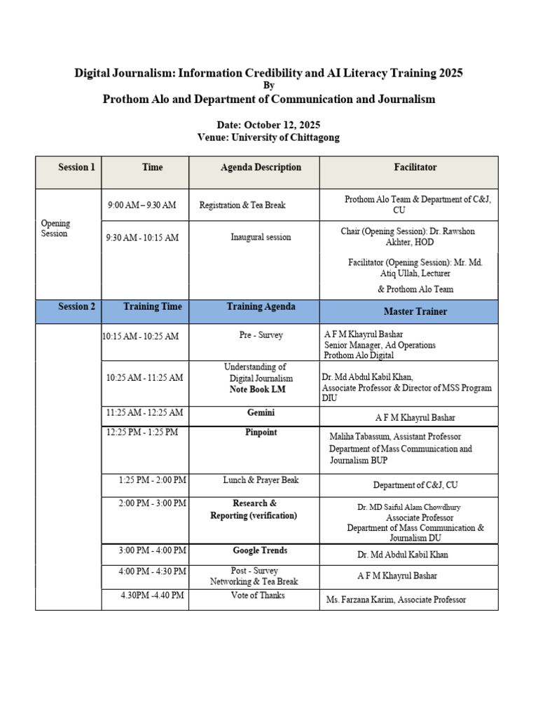 Digital Journalism Training Workshop Schedule | PDF
