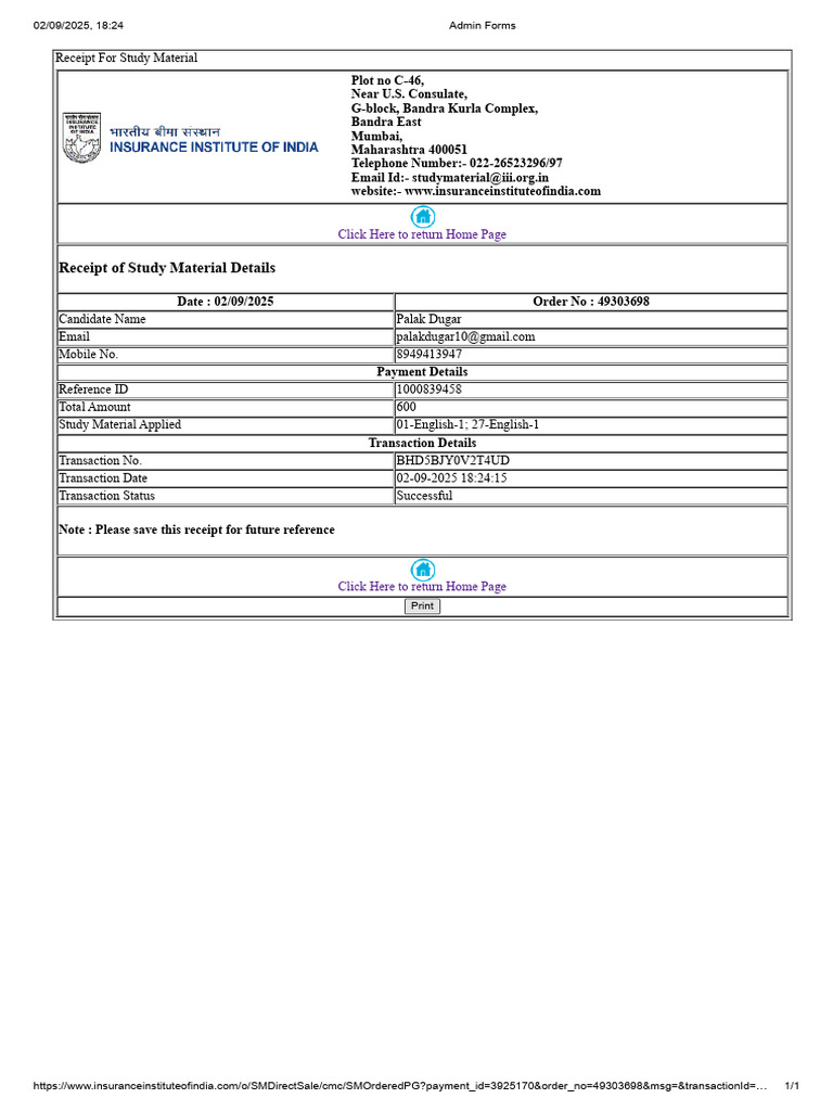 Books Payment Receipt (III) | PDF